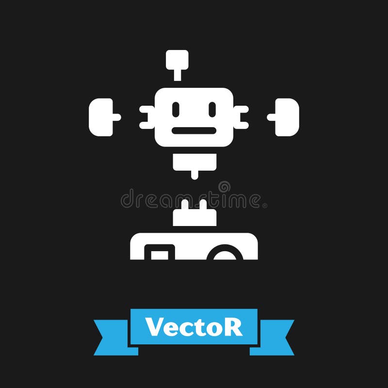 White Disassembled Robot Icon Isolated on Black Background. Artificial ...