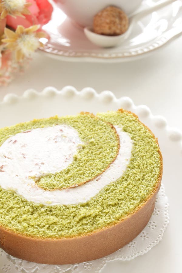 Homemade Green Tea Swiss Roll Stock Photo - Image of space, homemade ...