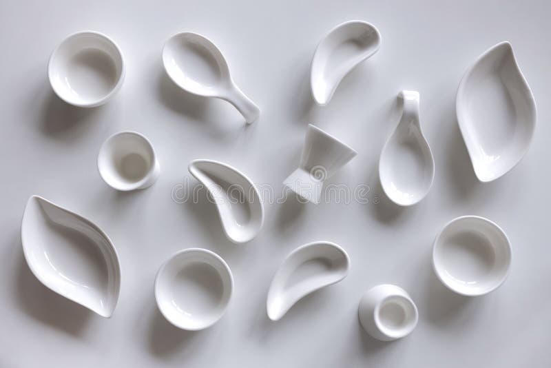 White Dishes Different Sizes Shapes Background Stock Image - Image of ...