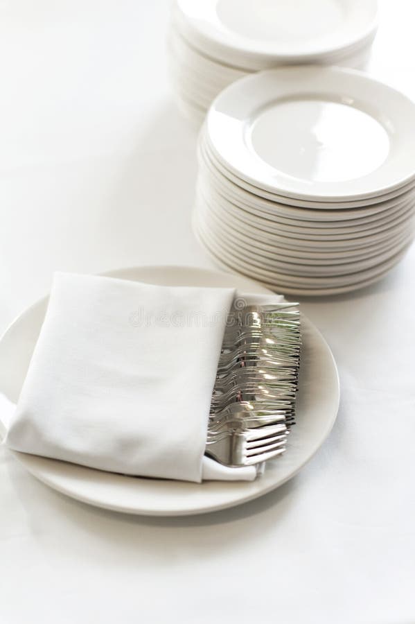 White Dishware Set for Table Setting. Stock Photo - Image of cafe, food ...