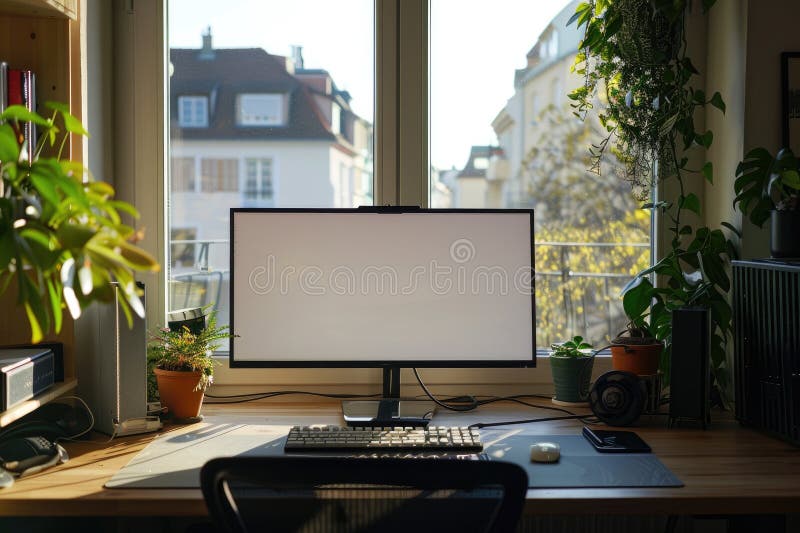 White Display Screen Mockup. Modern Monitor Template Copy Space. in ...