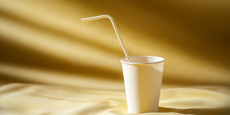 White Disposable Cup with Straw on Yellow Fabric Stock Illustration ...