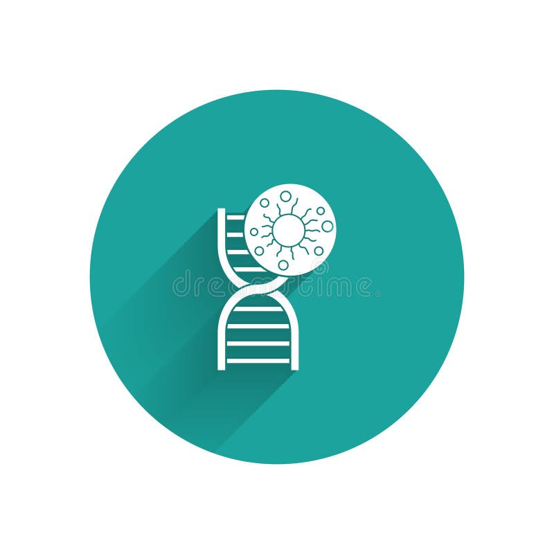 White DNA Symbol and Virus Icon Isolated with Long Shadow. Green Circle ...
