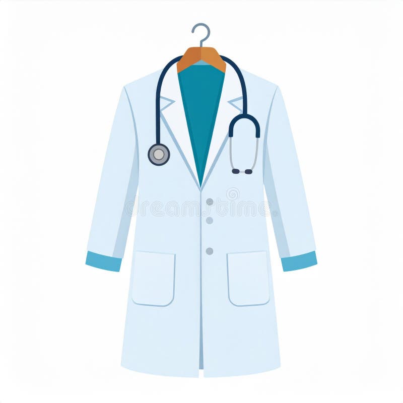 White Doctor Coat with Stethoscope on a Hanger in a White Background ...