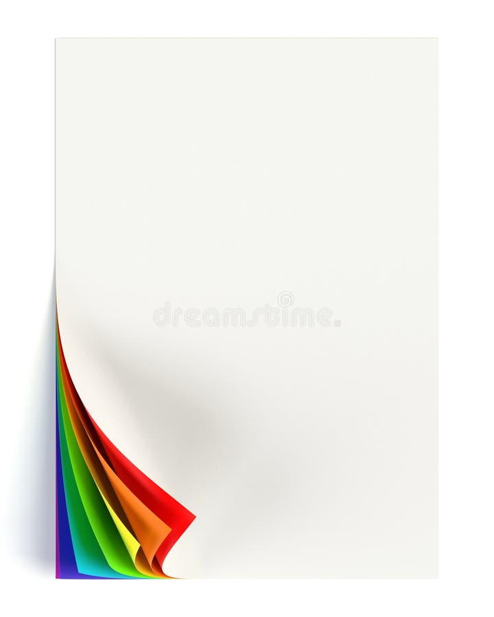 White Document Mock Up with Rainbow Colored Curled Corner Stock ...