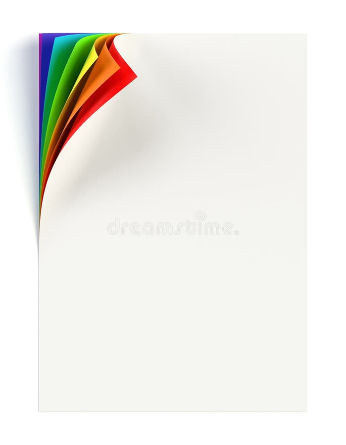 White Document Mock Up with Rainbow Colored Curled Corner Stock ...