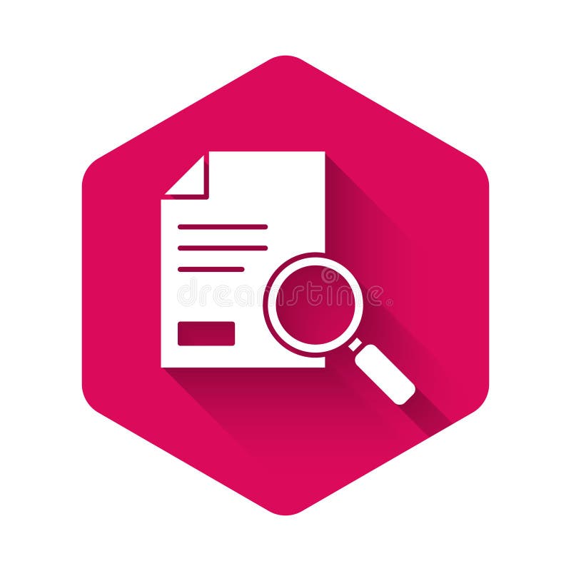 White Document with Search Icon Isolated with Long Shadow. File and ...