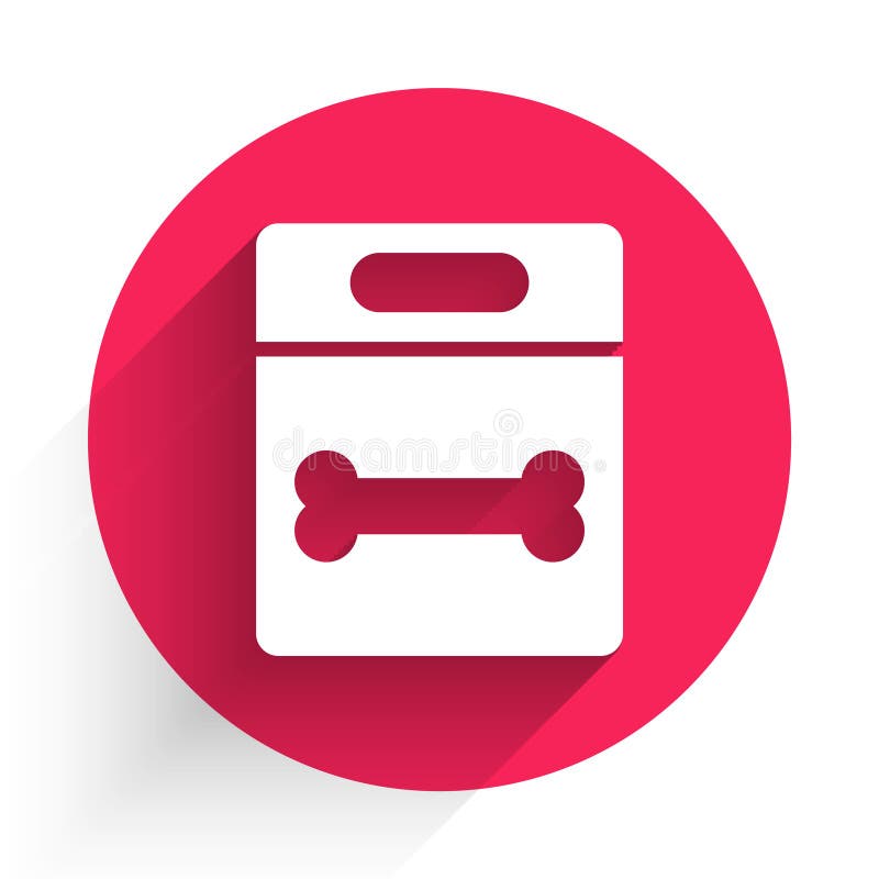 White Dog Bone Icon Isolated with Long Shadow. Pets Food Symbol. Red ...