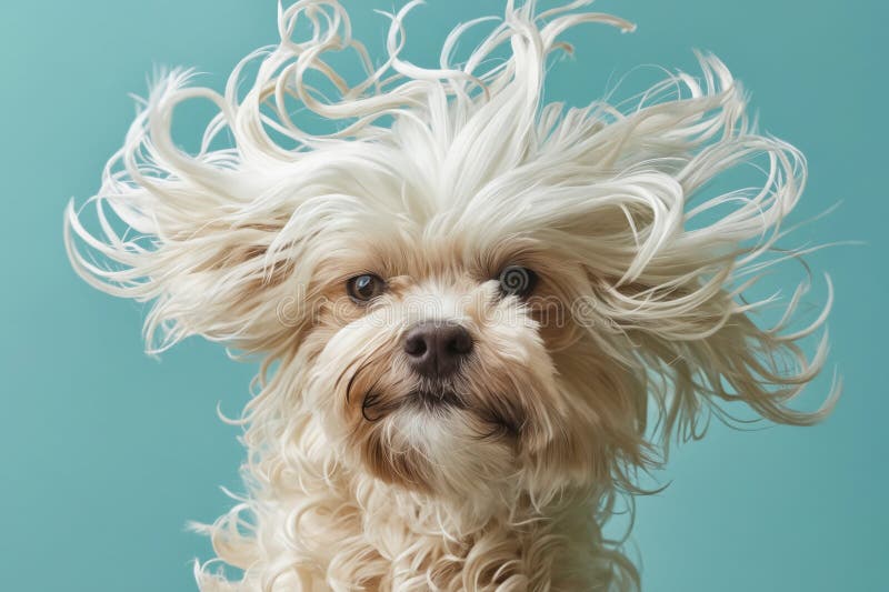 A White Dog with Long Hair Blowing in the Wind. Generative AI Stock ...