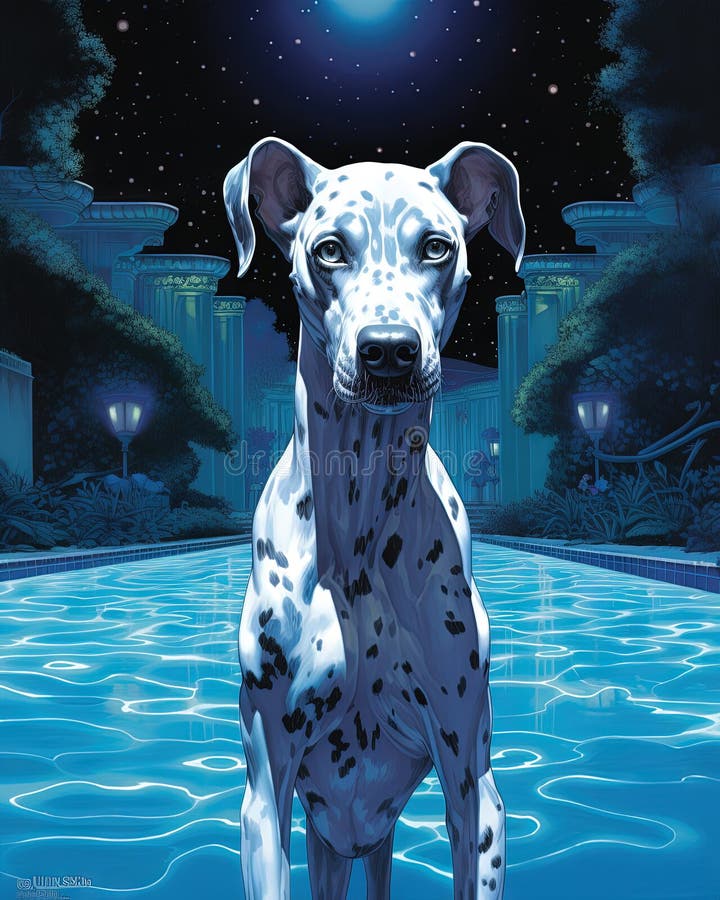 White Dog in Pool in Artistic 3D Style, Digital Art Surrealism Stock ...
