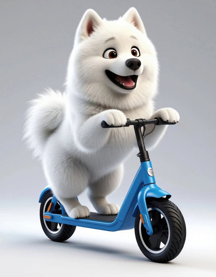 A White Dog is Riding a Blue Scooter Stock Illustration - Illustration ...