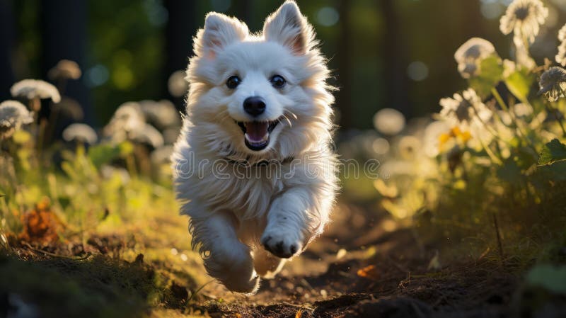 A White Dog Running on Grass. Generative AI. Stock Illustration ...