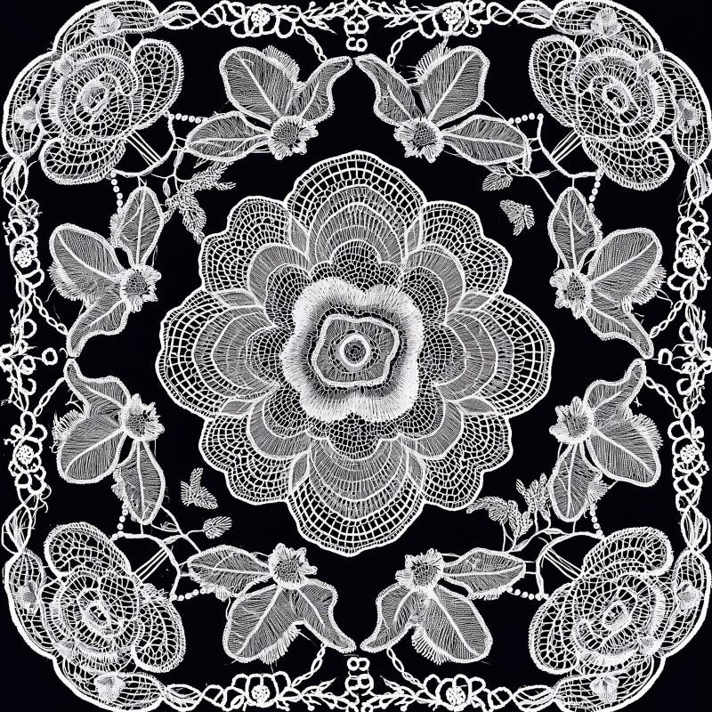 A White Doily with a Rose and Leaves on it, Black Rose Drawing ...