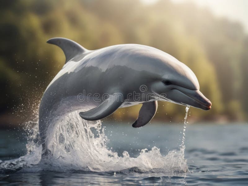 A White Dolphin Leaping Out of the Water with a Splash. Stock Image ...