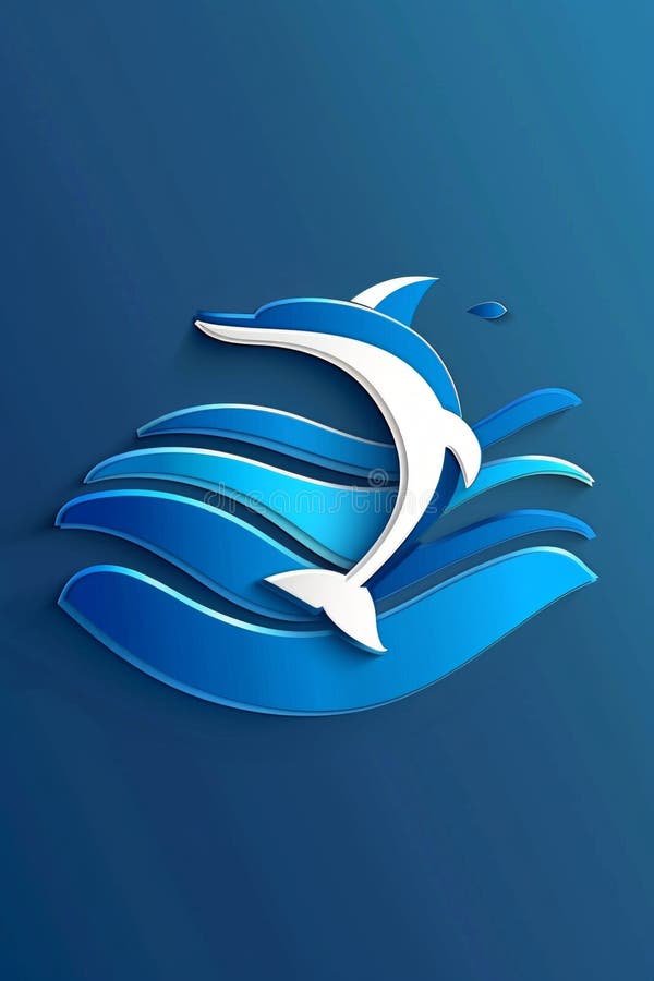 White Dolphin Leaps through a Wave on a Deep Blue Background. the Image ...