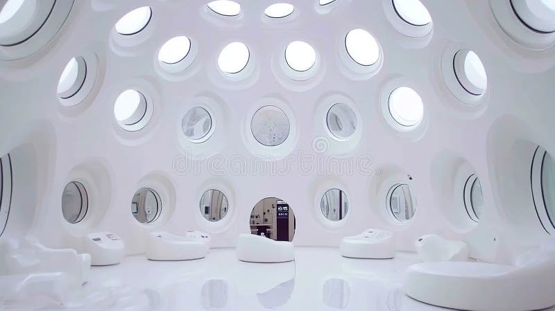 White Dome Interior, Lounge Seating, Skylights, Futuristic Design ...