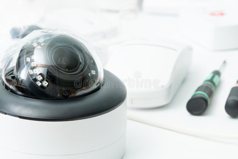 White Dome Security Camera. Home Security System. Stock Image - Image ...