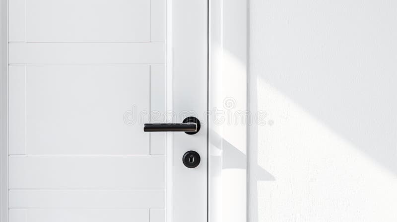White Door with Black Handle, Close-up. Metal Door Handle, Modern Style ...