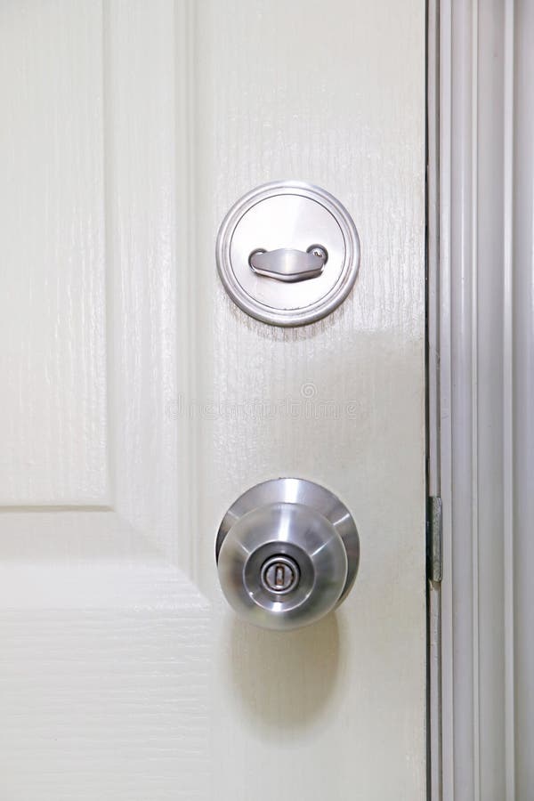 Door with Deadbolt Lock and Doorknob Stock Photo - Image of symbolize ...