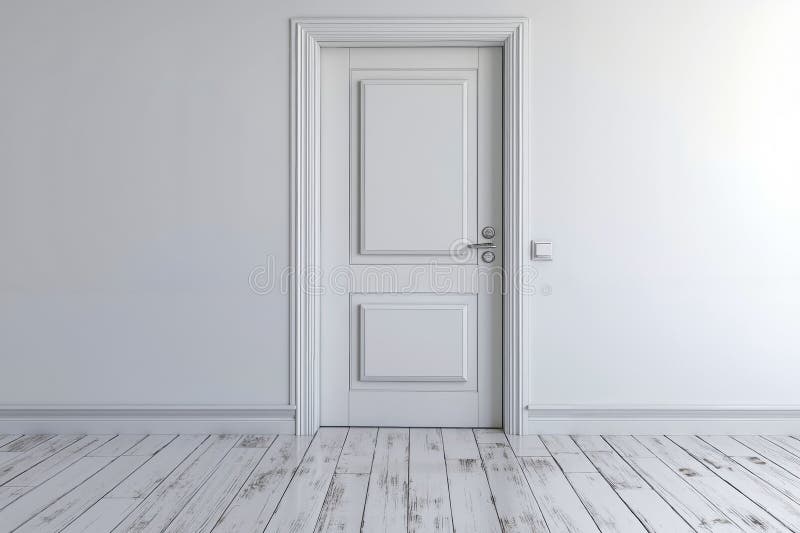 A White Door in an Empty Room with a Wooden Floor Stock Photo - Image ...