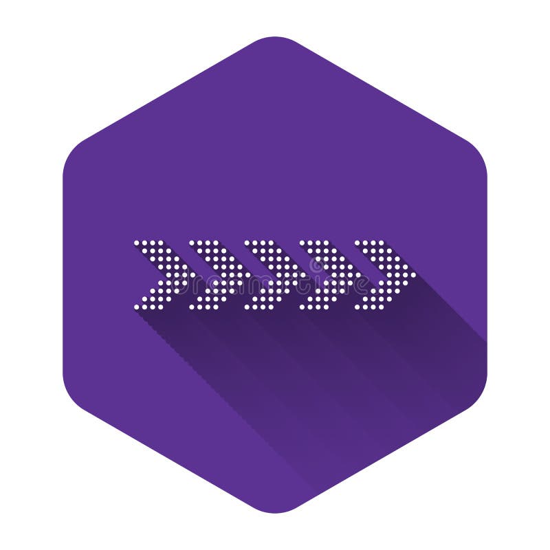White Dots Arrow Icon Isolated with Long Shadow. Purple Hexagon Button ...