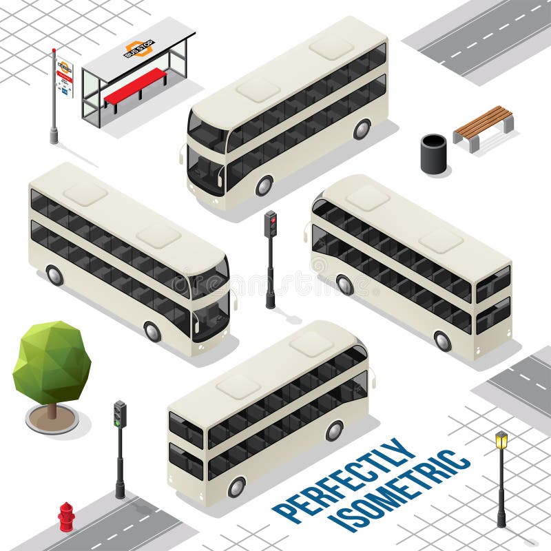 White Double Decker Isometric Bus from the Front Back Right and Left ... White Double Decker Isometric Bus from the Front Back Right and Left ...