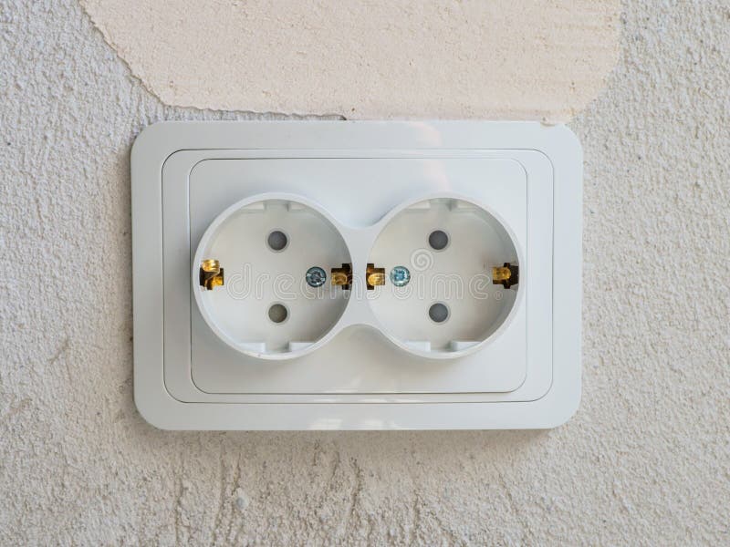 White Double Electrical Socket in the Room. Stock Image - Image of ...