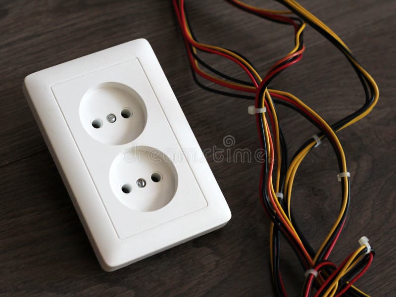 White Double Electrical Socket and Wires on Laminate, Wires Stock Image ...