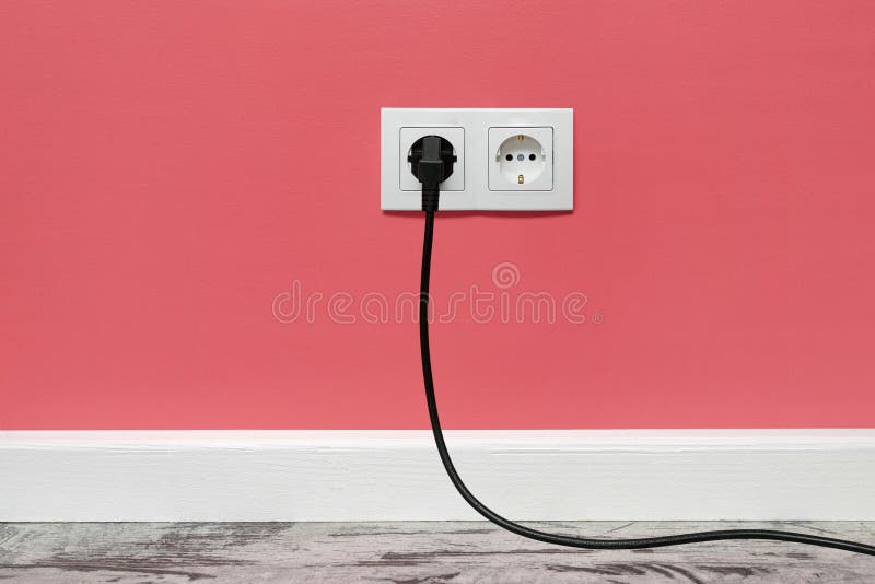 White Double Outlet on Pink Wall Stock Image - Image of living ...