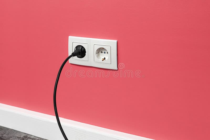 White Double Outlet on Pink Wall Stock Image - Image of wire, house ...