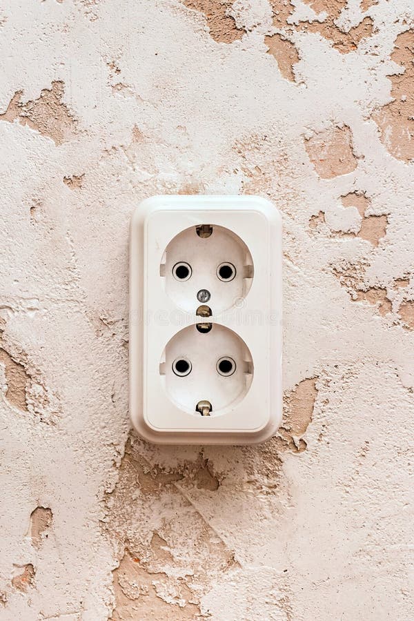 White Double Power Socket on Plaster Wall in Modern Room Interior Stock ...