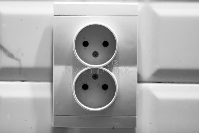 White Double Socket on Wall, Electric Plug Close Up Isolated Stock ...