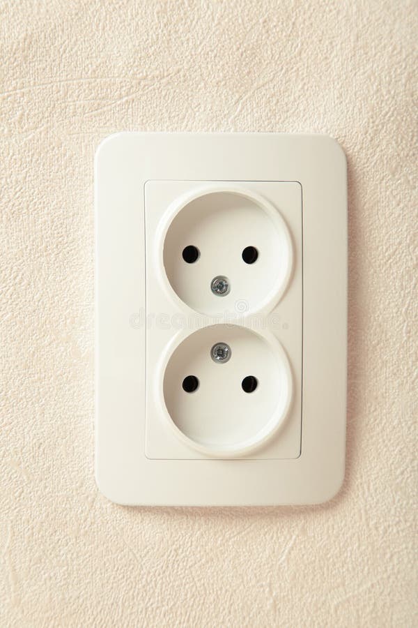 White Double Socket on Wall - Electric Plug Stock Image - Image of ...