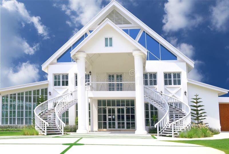 White Double Staircase Outside the Building Stock Image - Image of ...