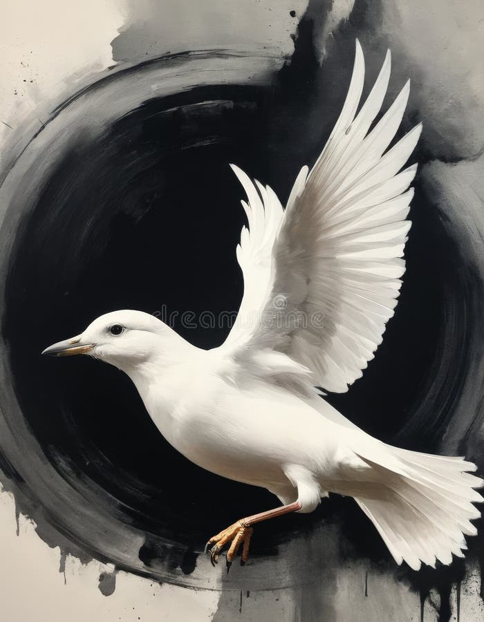 White Dove in Flight Against Abstract Black Circle Stock Image - Image ...