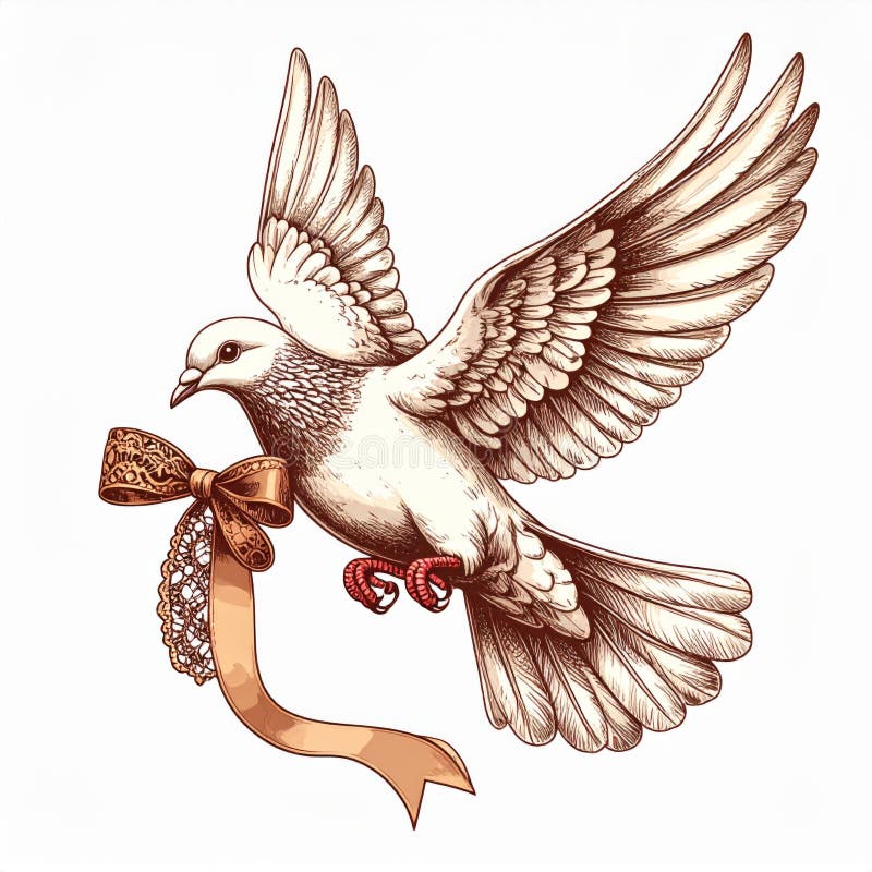 White Dove in Flight with Brown Ribbon Stock Illustration ...