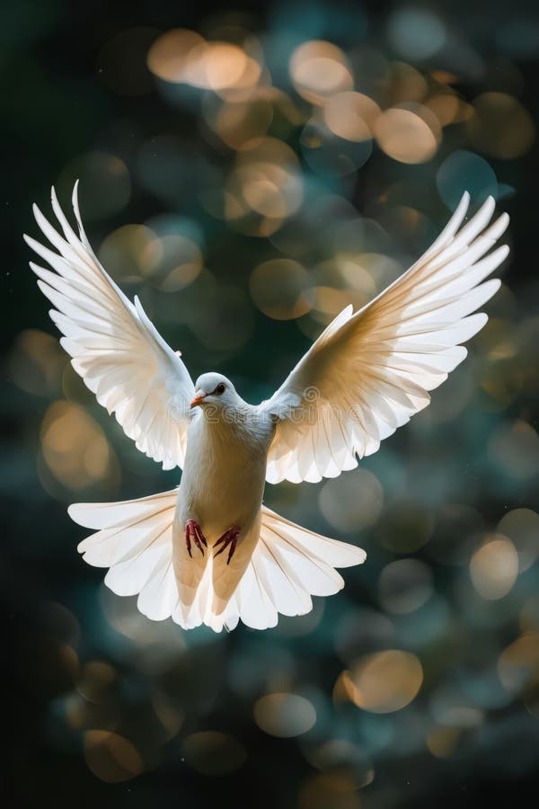 A White Dove Flying through the Air with Its Wings Spread. Generative ...
