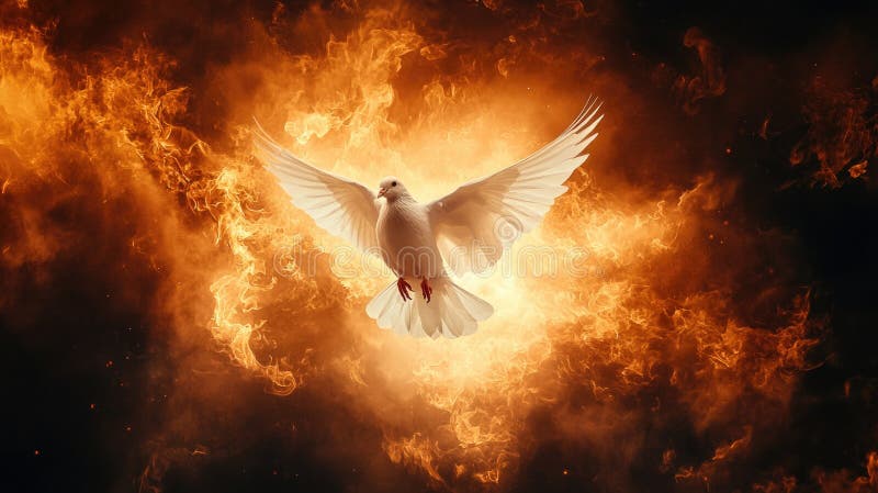 White Dove Flying through Cloud of Fire Stock Photo - Image of blazing ...