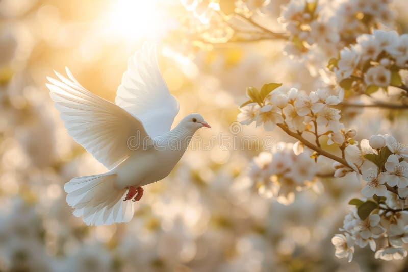 A White Dove is Flying in the Sky in Light Sun Rays Stock Image - Image ...