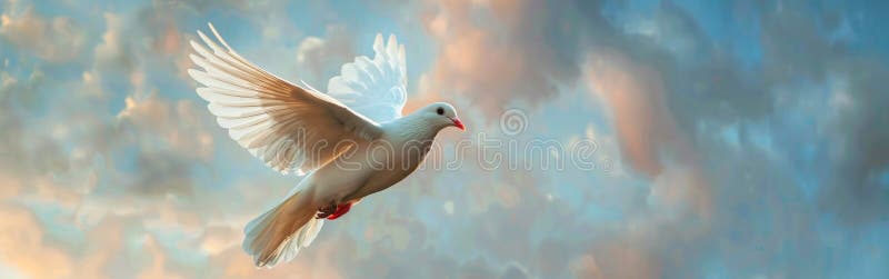 White Dove Flying through Cloudy Sky Stock Illustration - Illustration ...