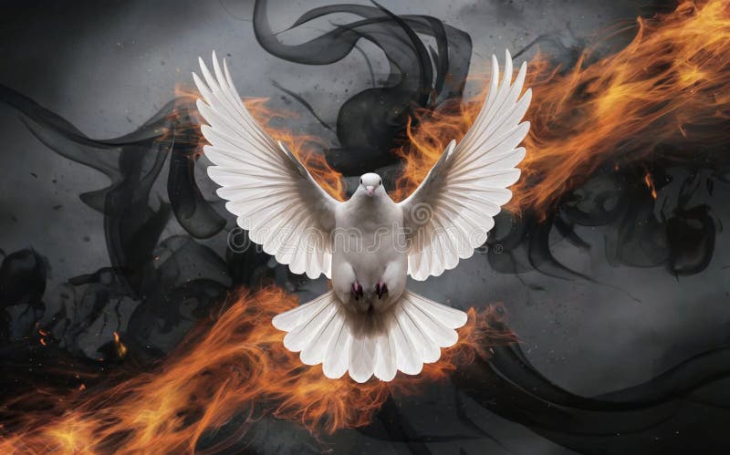 A White Dove in Mid-flight, Its Wings Fully Spread Out. Stock ...