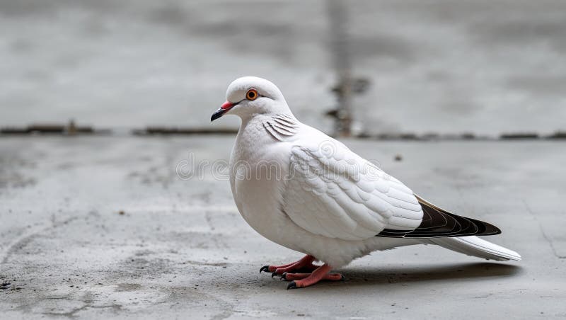 A White Dove with Orange Eyes and a Black Beak is Standing on a ...