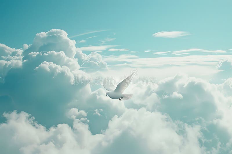 White Dove of Peace in Blue Sky with Clouds Stock Photo - Image of ...