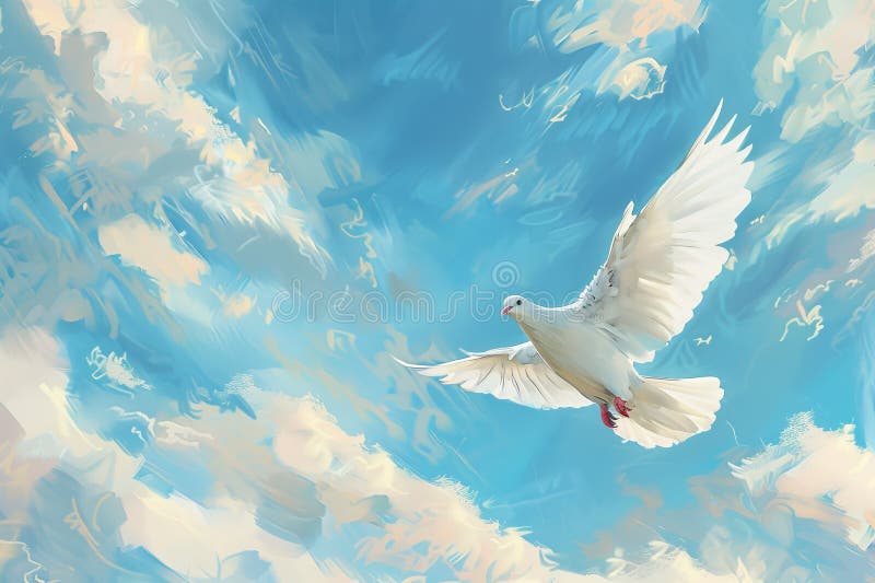 White Dove of Peace in Blue Sky with Clouds Stock Photo - Image of ...