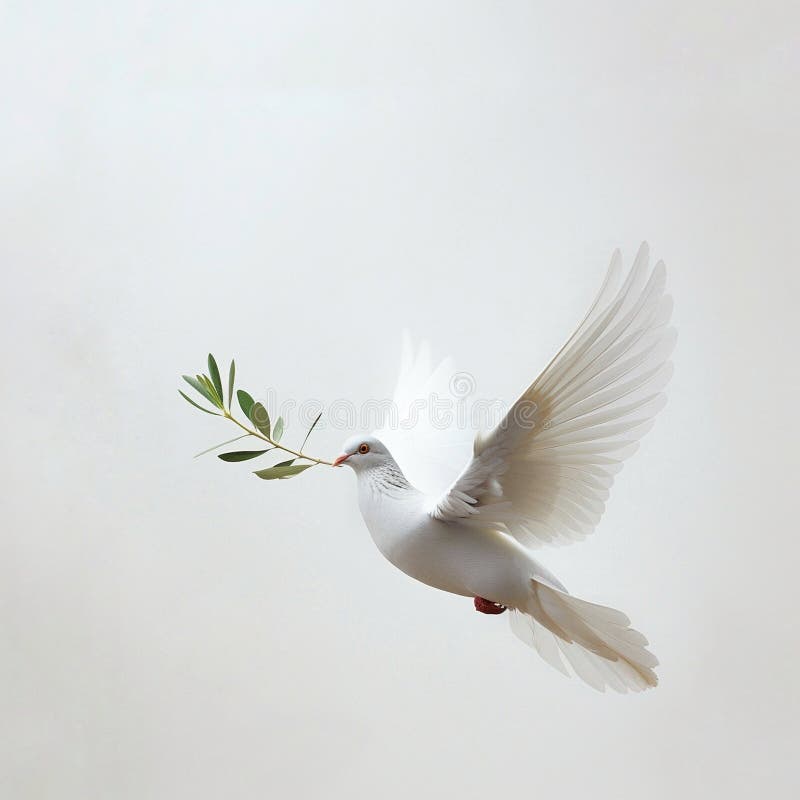 White Dove of Peace with Olive Branch on White Background Stock Photo ...