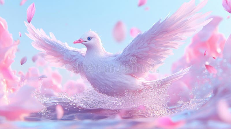 White Dove with Pink Petals, and Water Stock Illustration ...