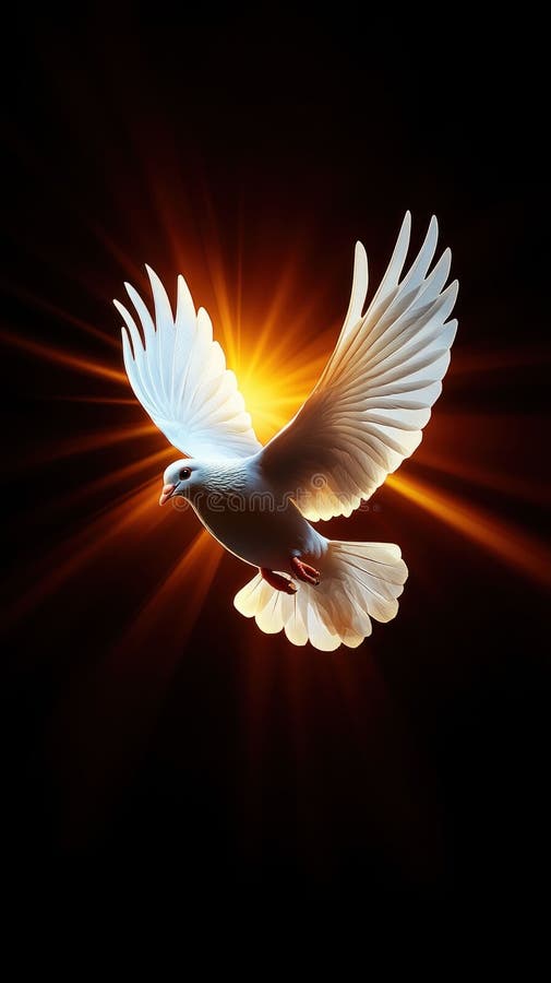 White Dove with Radiant Light on Black Background Stock Illustration ...