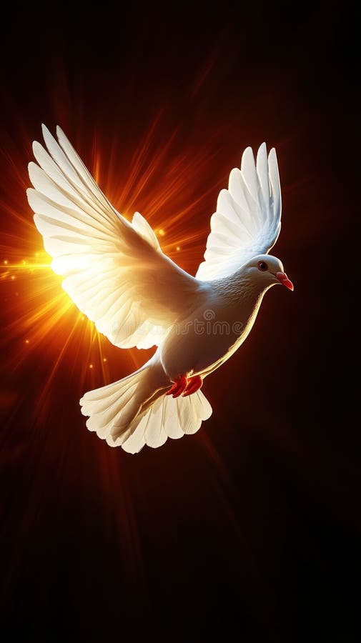 White Dove with Radiant Light on Black Background Stock Illustration ...