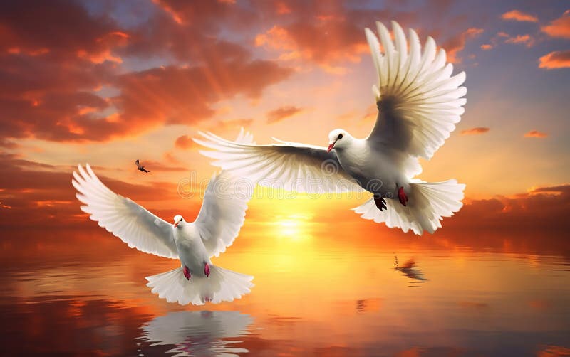 White dove on sunset stock illustration. Illustration of angelic ...