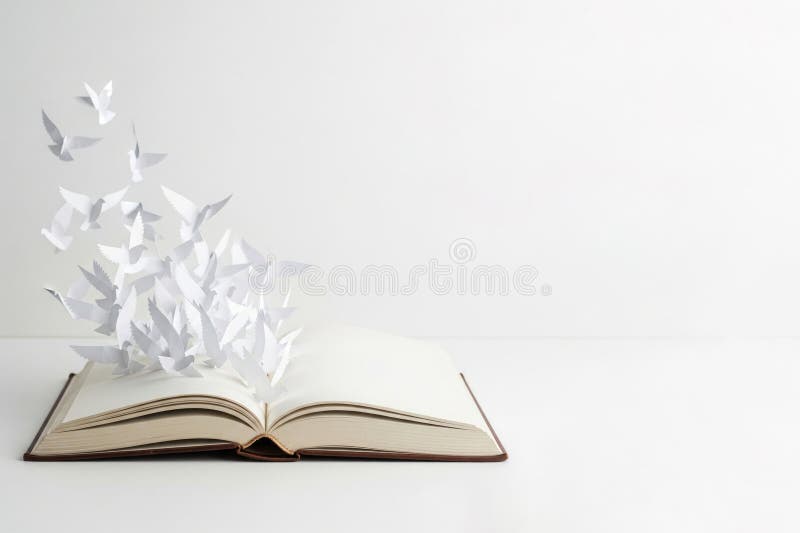 White Doves Fly Out of the Open Book. Space for Text. Stock Photo ...